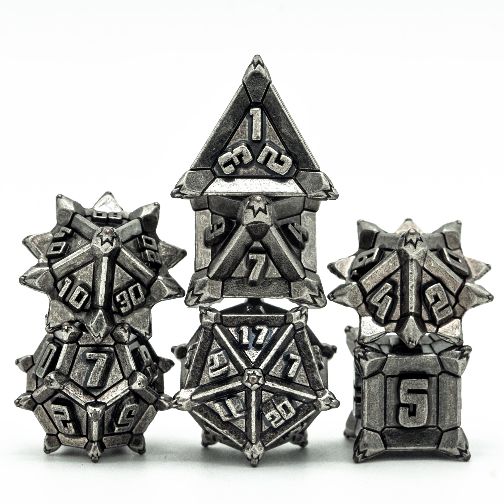 Cusdie Metal Dice Set, 7 Pcs DND Metal Dice, Pinwheel Design Polyhedral ...