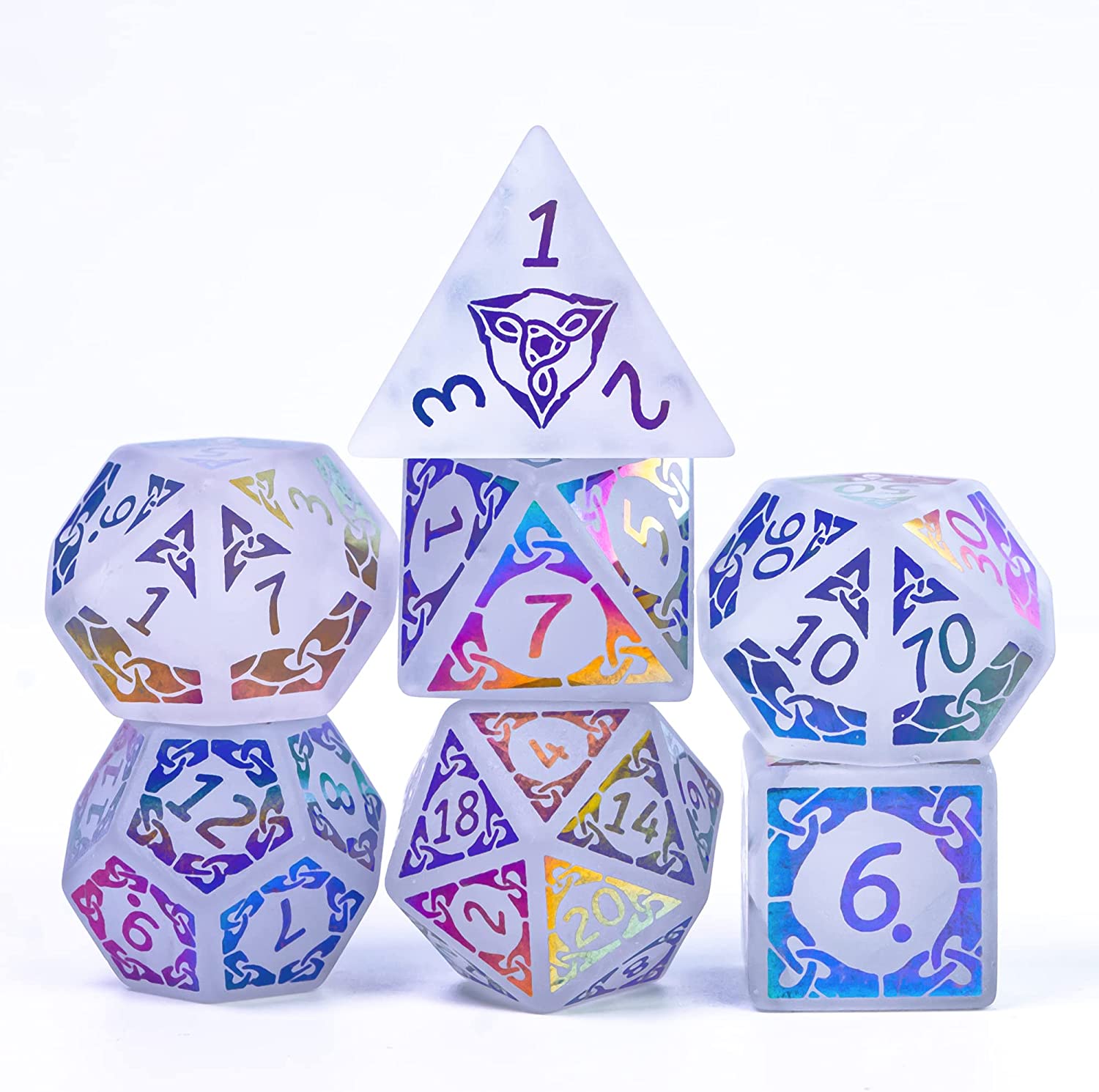 Cusdie Set of 7 Handmade Crystal Dice, 16mm Polyhedral Stone Dice Set ...