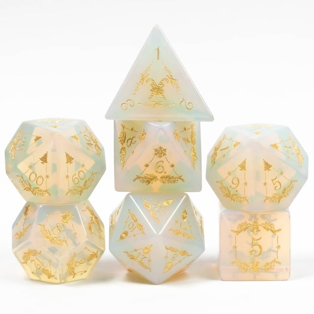 Cusdie Set of 7 Handmade Stone Dice, 16mm Polyhedral Stone Dice Set ...