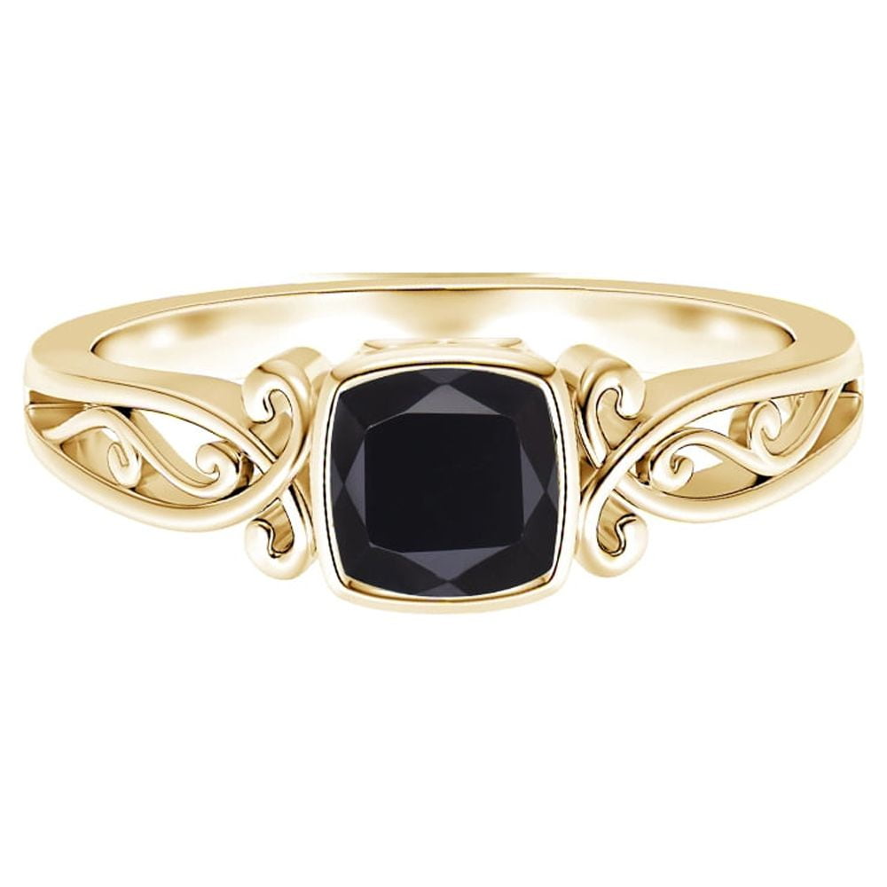 Cushion 2 Ctw Black Spinel Bezel Set 925 Silver Yellow Gold Vermeil ...