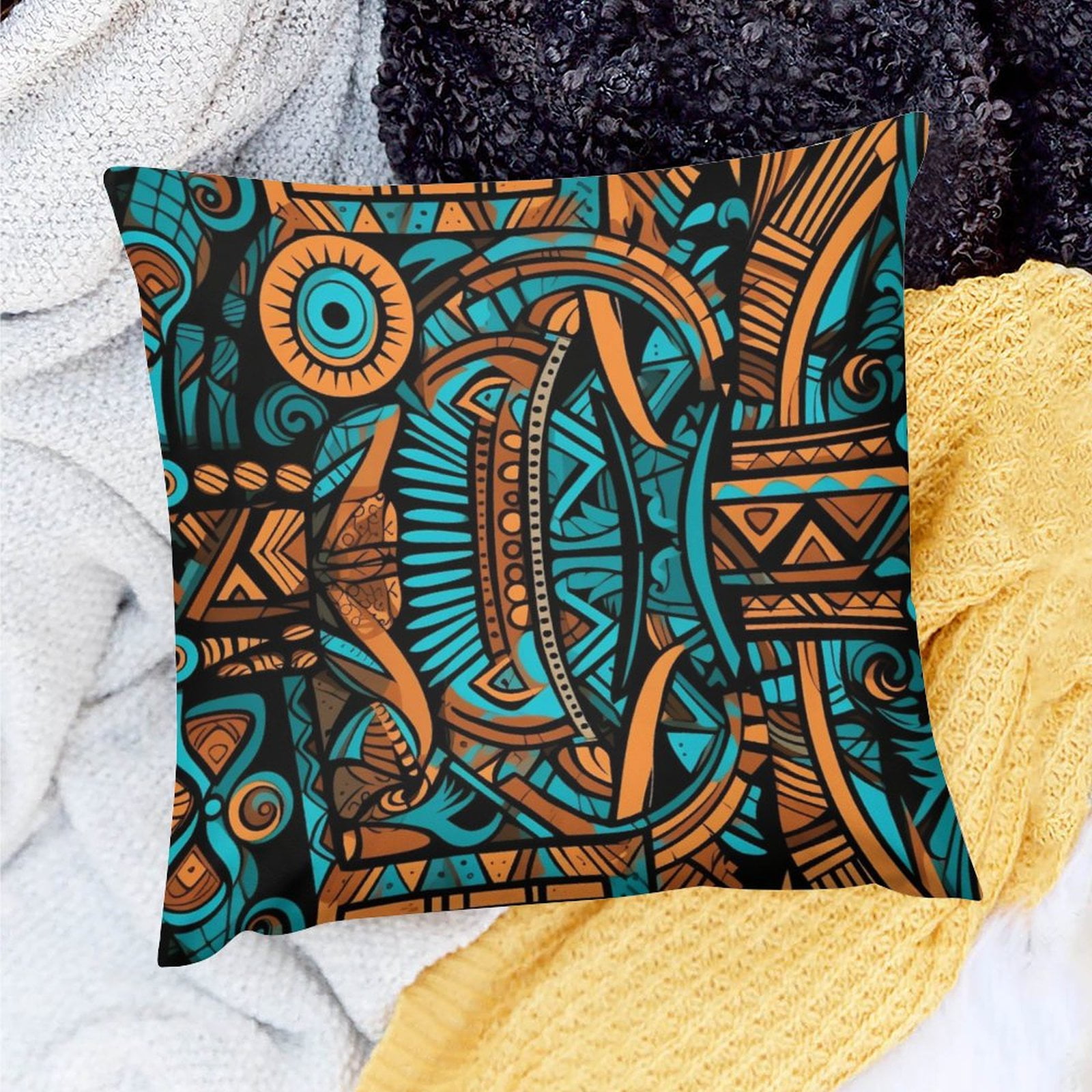 Cushion Case Blue Turquoise Teal Orange Brown Retro Pattern Spring ...