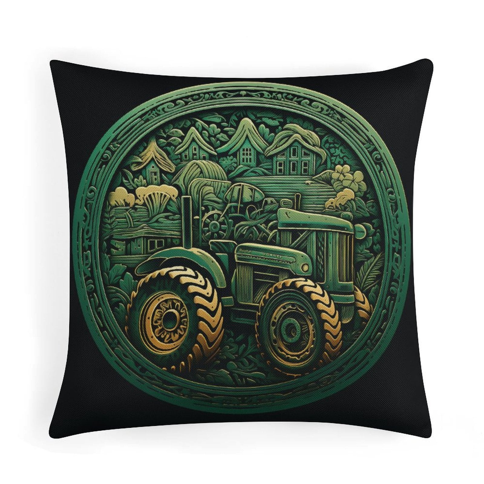 Cushion Case Green Tractor on Barn Farmhouse Pillow Covers Outdoor ...