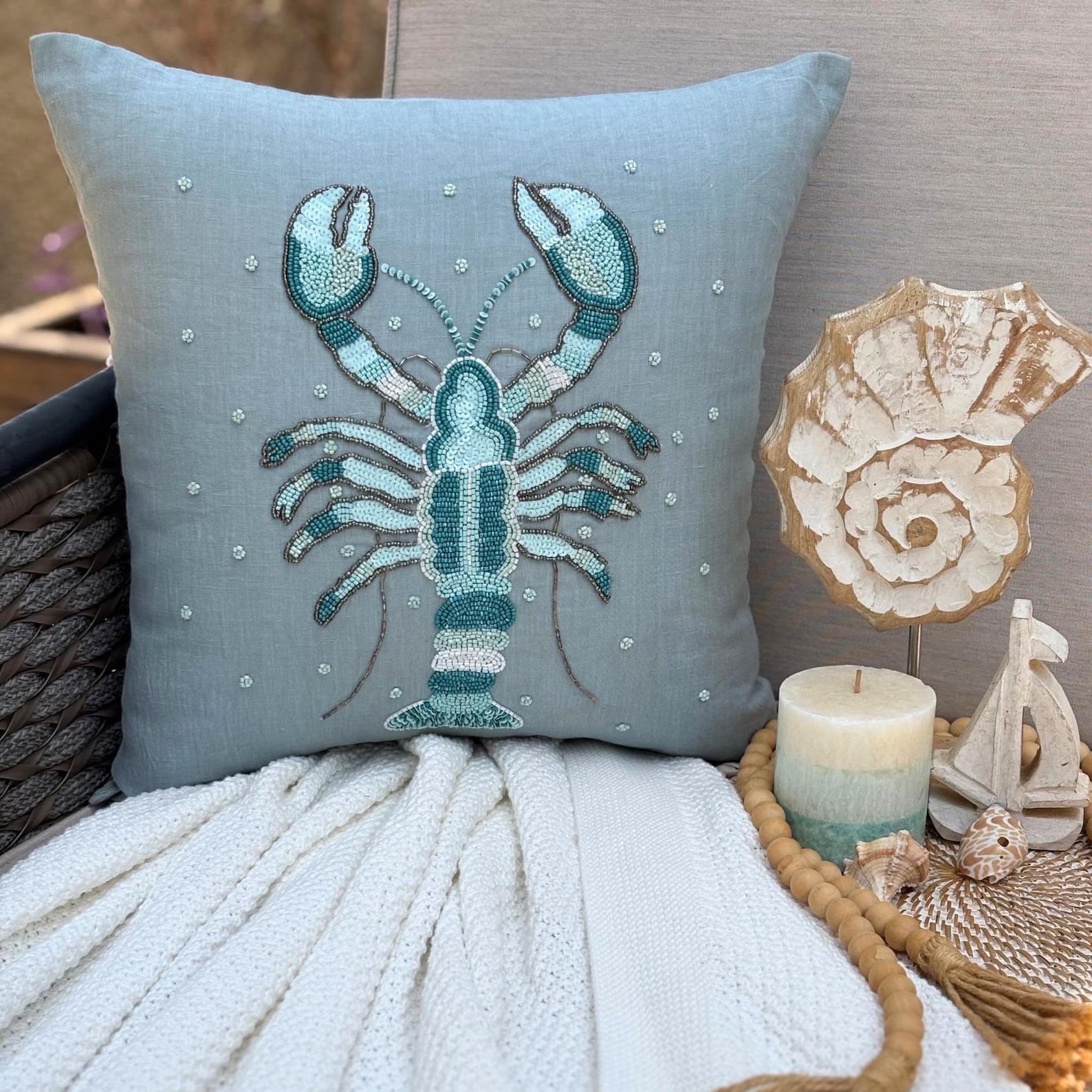 Cushion Cover, Dull Blue 16"x16" (40x40 cm) Throw Pillow Covers, Linen ...