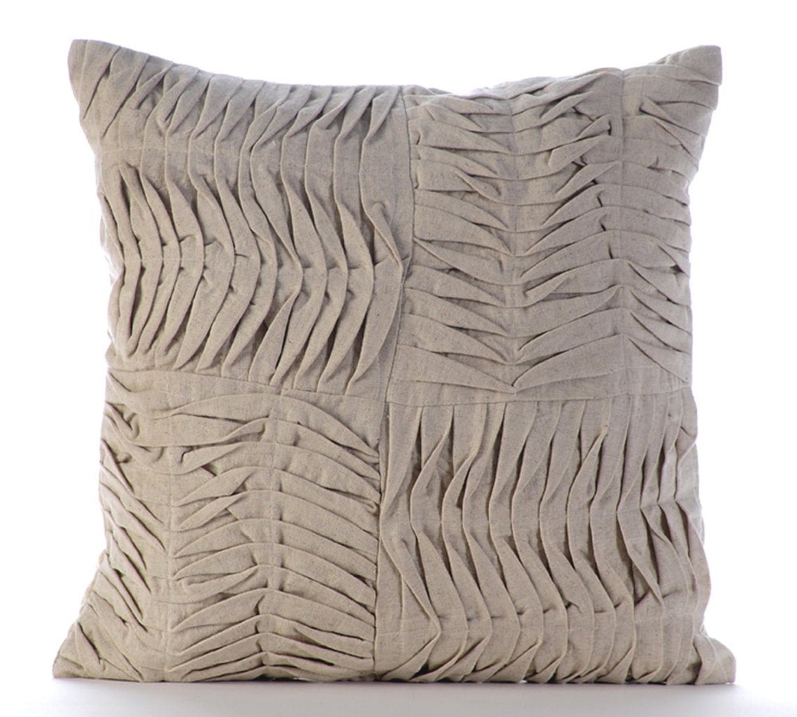 Cushion Cover, Ecru Decorative Pillow Cover, Ruched Pintucks Solid ...