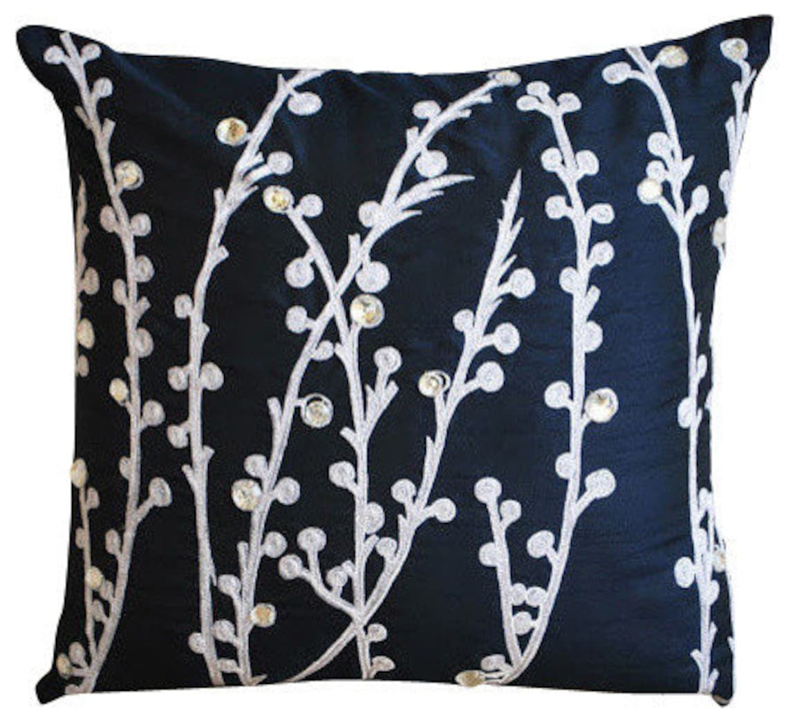 Cushion Cover For Chair, Navy Blue Throw Pillows Cover, Willow Design ...
