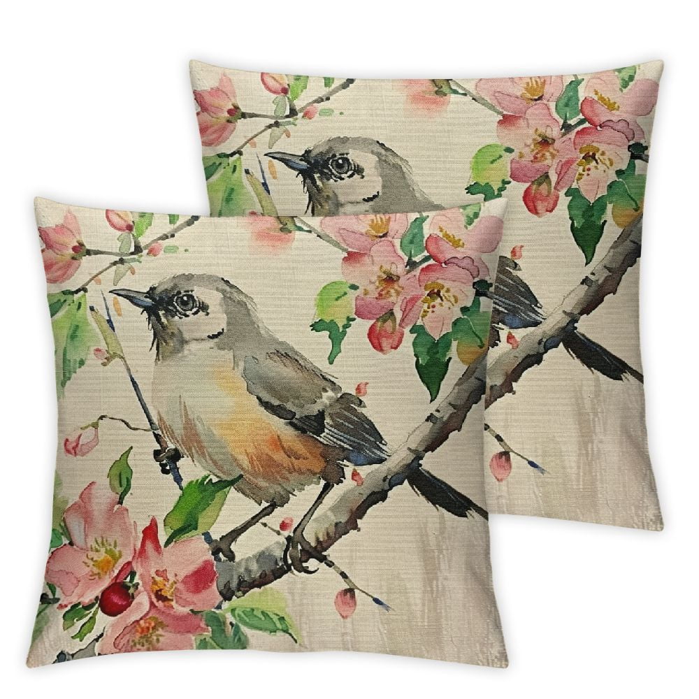 Cushion Cover Watercolor Lovely Birds Cushion Cover Robin Tit Finch ...