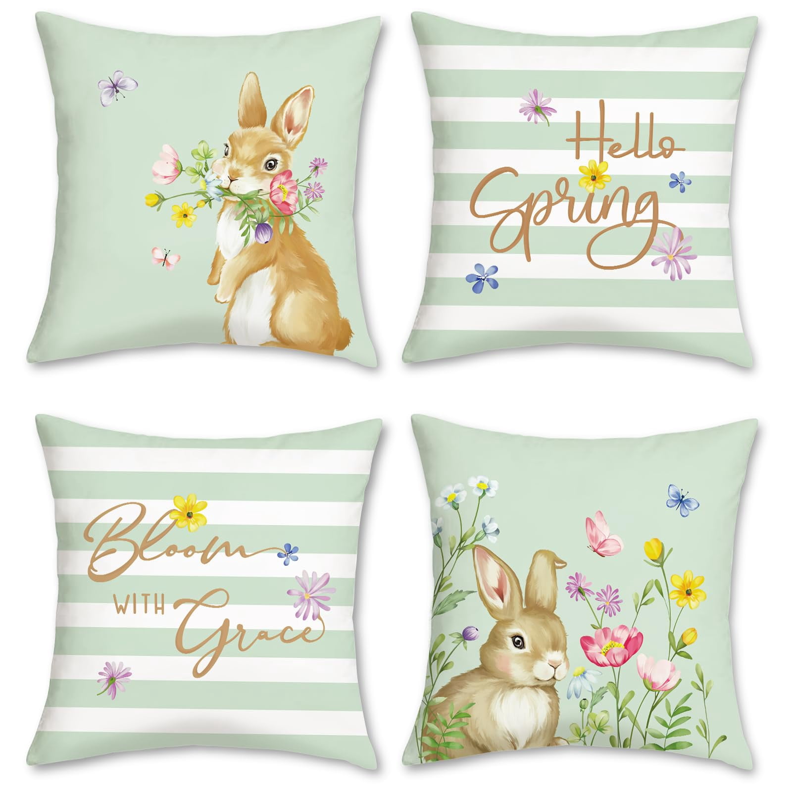 Cushion Covers 45 x 45 cm Rabbit Carrot Floral Leaves Pink Decorative ...