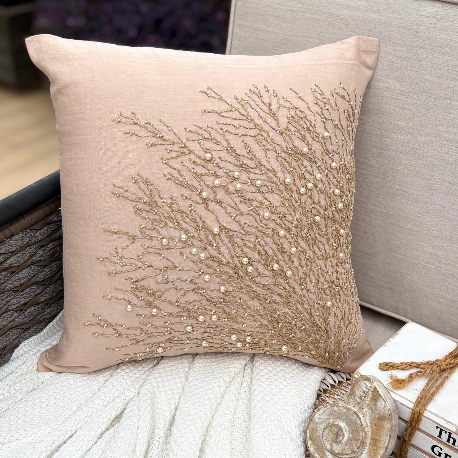 Cushion Covers, Beige Pillow Cover, Jute Tree Branch Pillow Cover ...