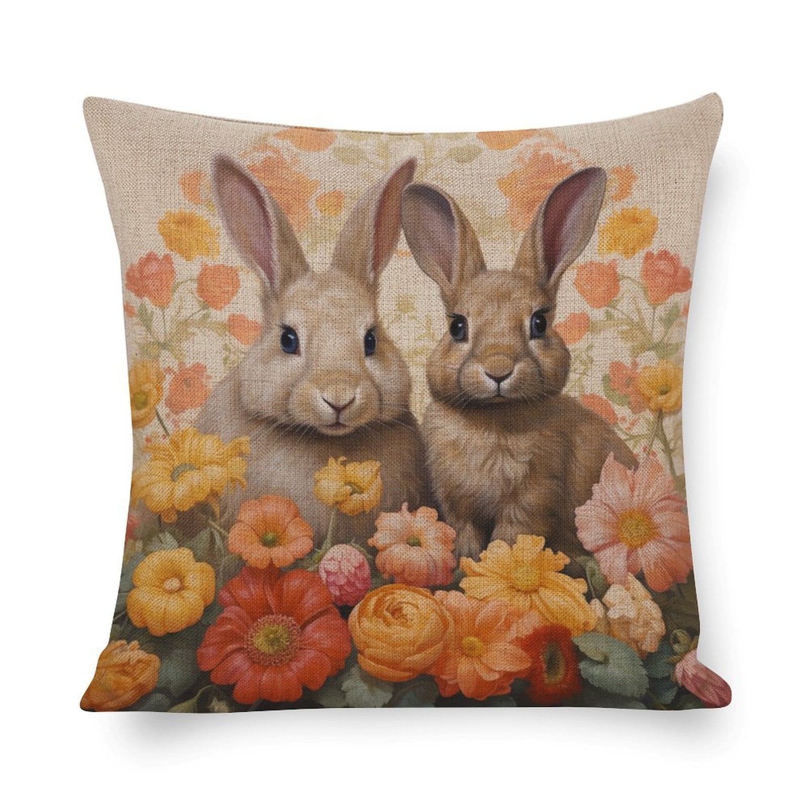 Cushion Covers Spring Bunnies And Flowers Throw Pillow Covers ...