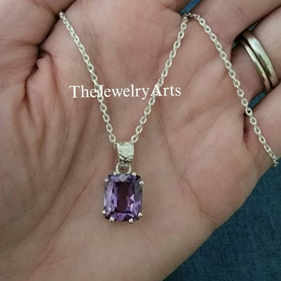 Cushion Cut Alexandrite Necklace for Women – Color-Changing Gemstone ...