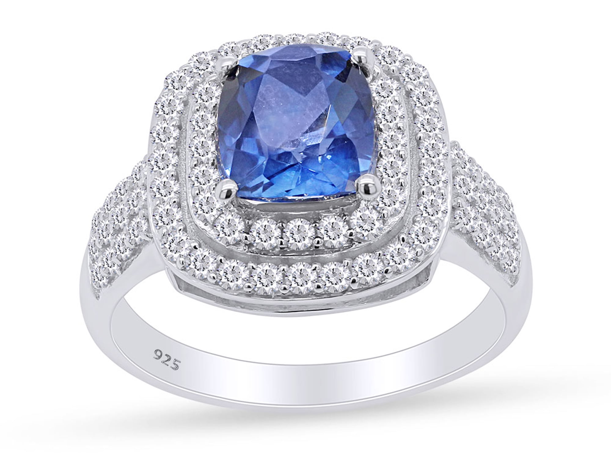 AFFY Cushion Cut Blue Sapphire & White Topaz Engagement Ring in 14k ...