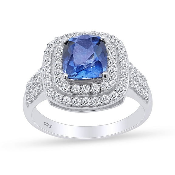 AFFY Cushion & Round Shape White Cubic Zirconia Halo Engagement Ring In ...