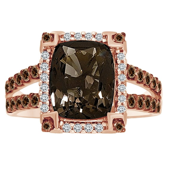 AFFY Cushion Cut Champagne & White Diamond Halo Engagement Ring In 14K ...