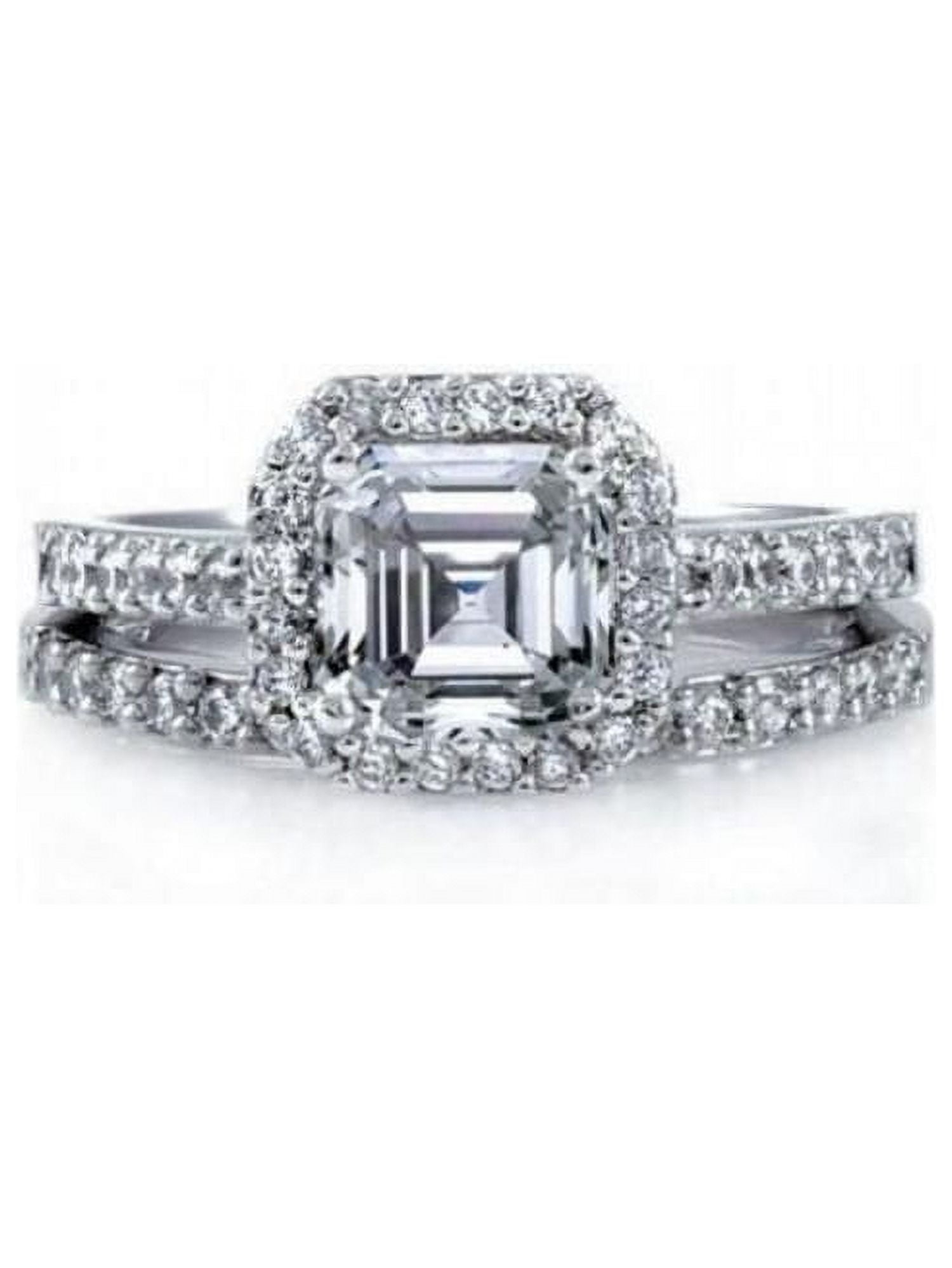 Cushion Cut Cz Sterling Silver 2-Pc Ring Set Clear Halo Matching ...