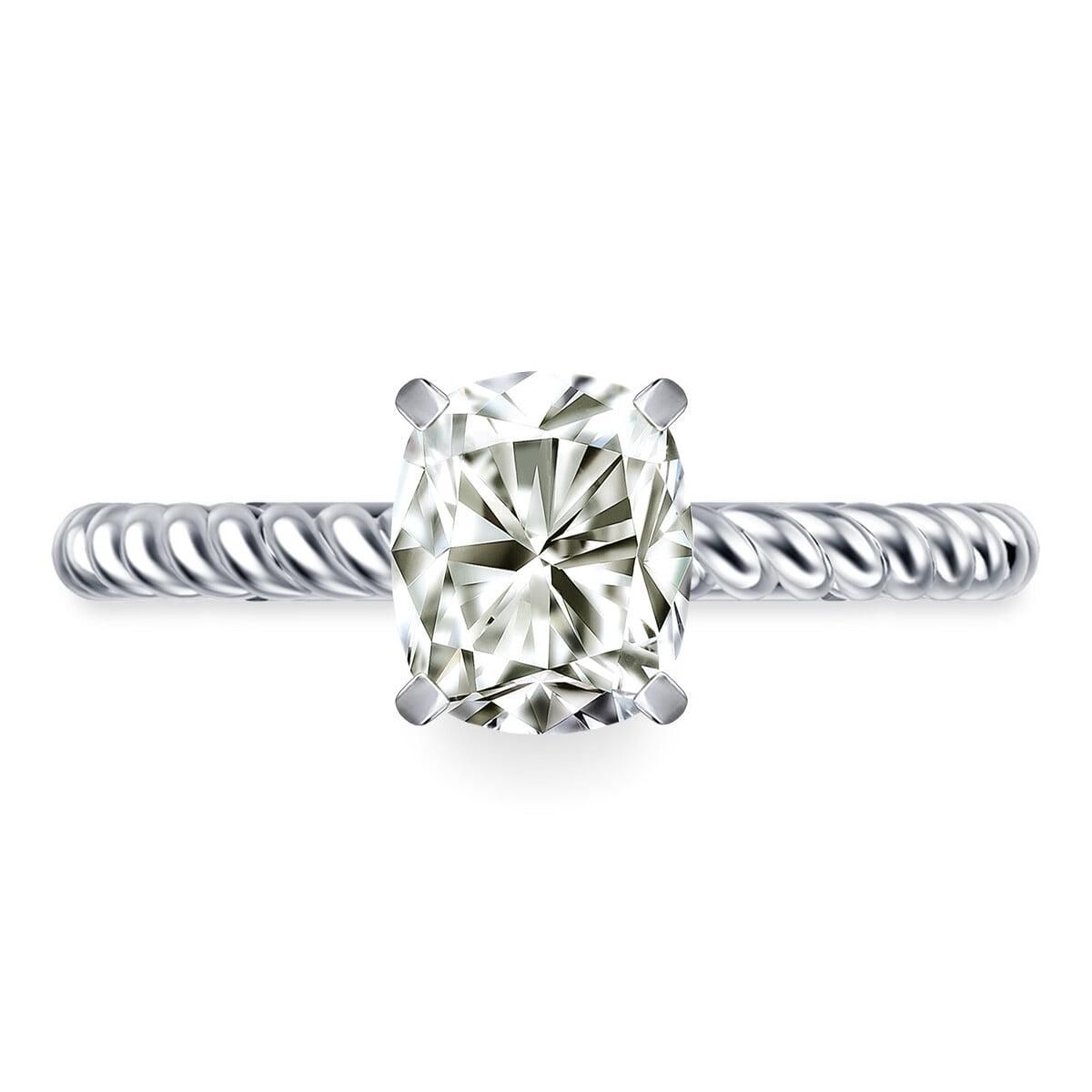 Cushion Cut Diamond Engagement Ring, Solitaire Diamond Ring, Twisted ...