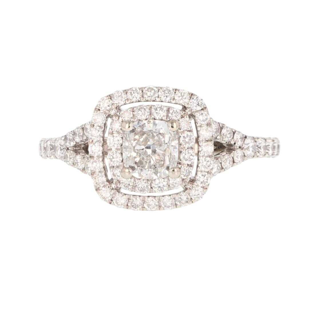Cushion Cut Double Halo Diamond Engagement Ring, Split Shank Solitaire ...