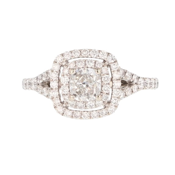 Cushion Cut Double Halo Diamond Engagement Ring, Split Shank Solitaire ...