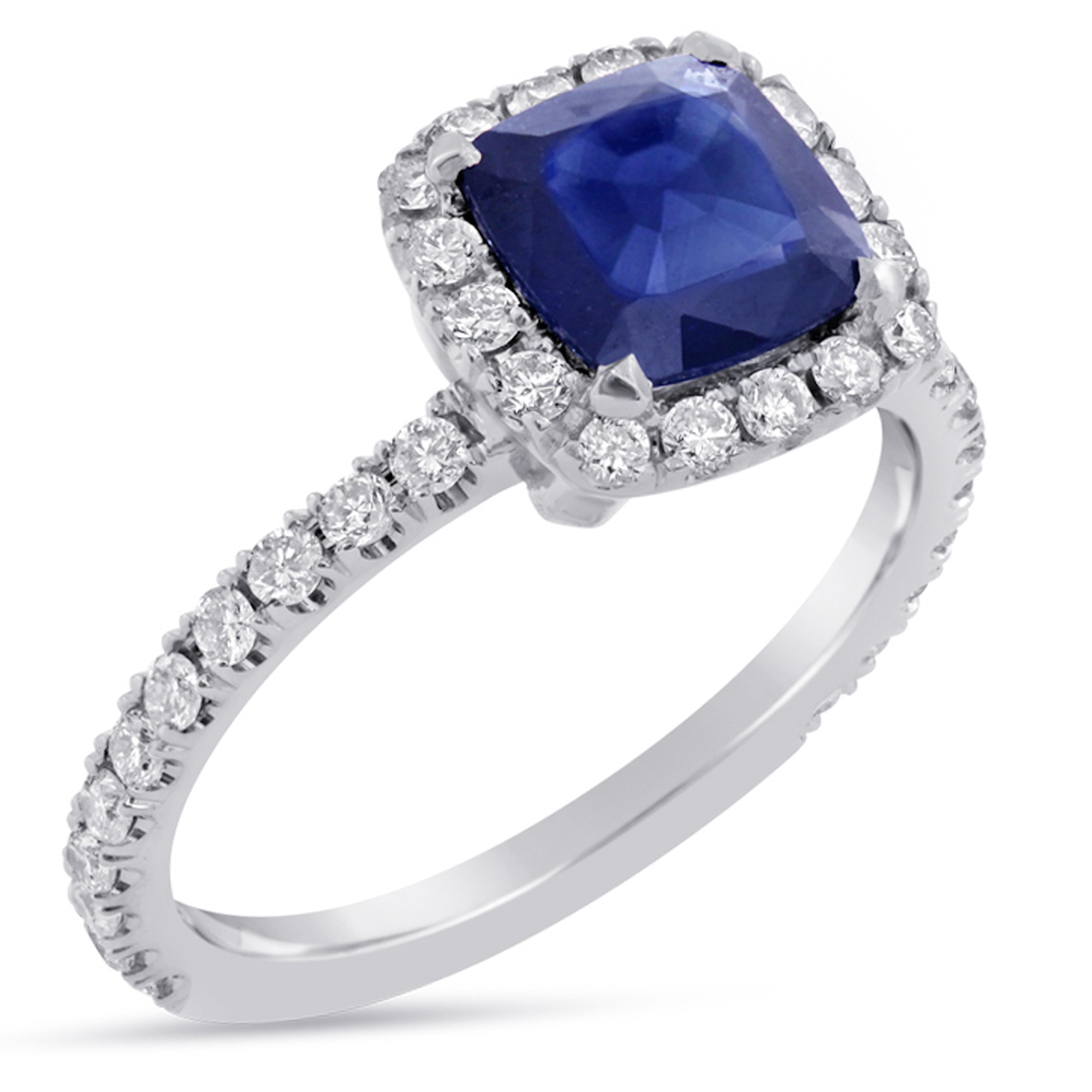 Cushion Cut Harry Winston Style Blue Sapphire And Diamonds Ring SA2700 ...