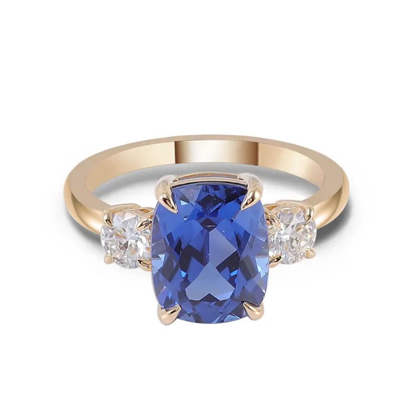 Cushion Cut Lab-Created Blue Sapphire & Moissanite Solitaire Ring in ...