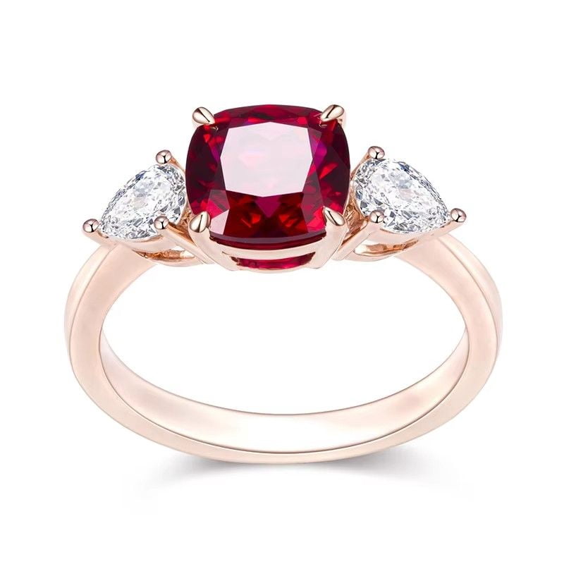 Cushion Cut Lab Created Red Garnet Moissanite Ring for Women in 925 ...