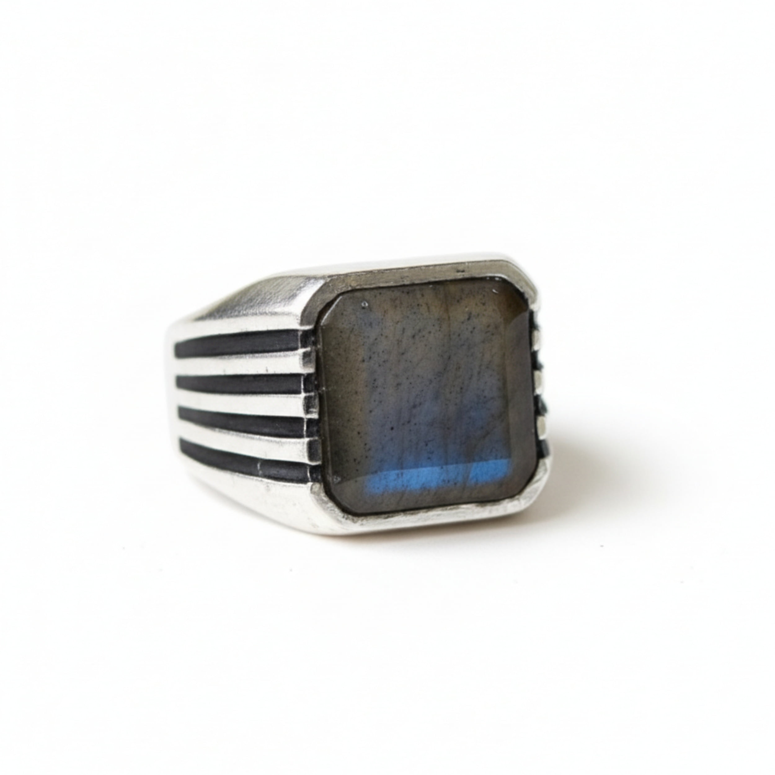 Cushion Cut Labradorite Signet Ring, 925 Solid Sterling Silver, Heavy ...