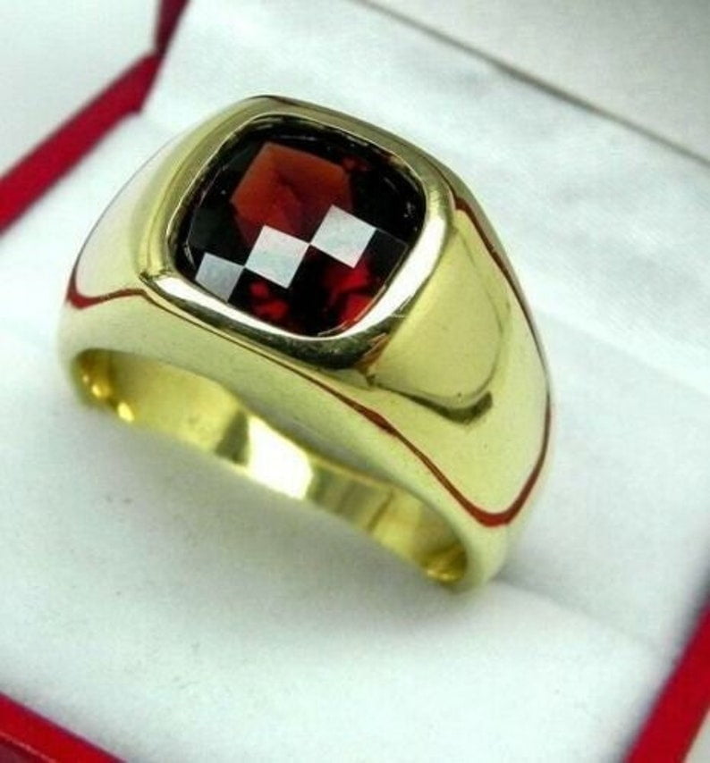 Cushion Cut Mens Garnet Ring | Men's Bold Ring| Red Garnet Ring ...