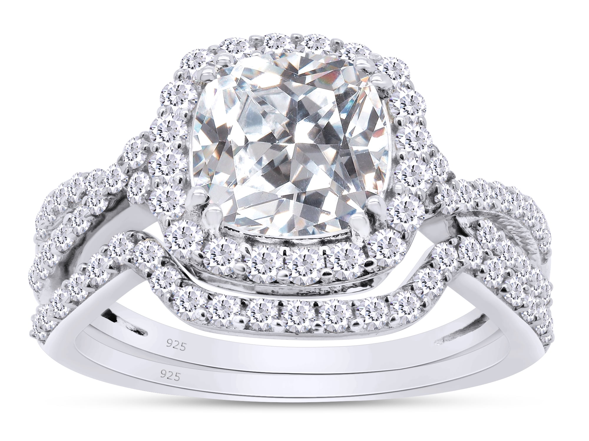 AFFY Moissanite Diamond Halo Ring Twist Split Shank Engagement Bridal ...