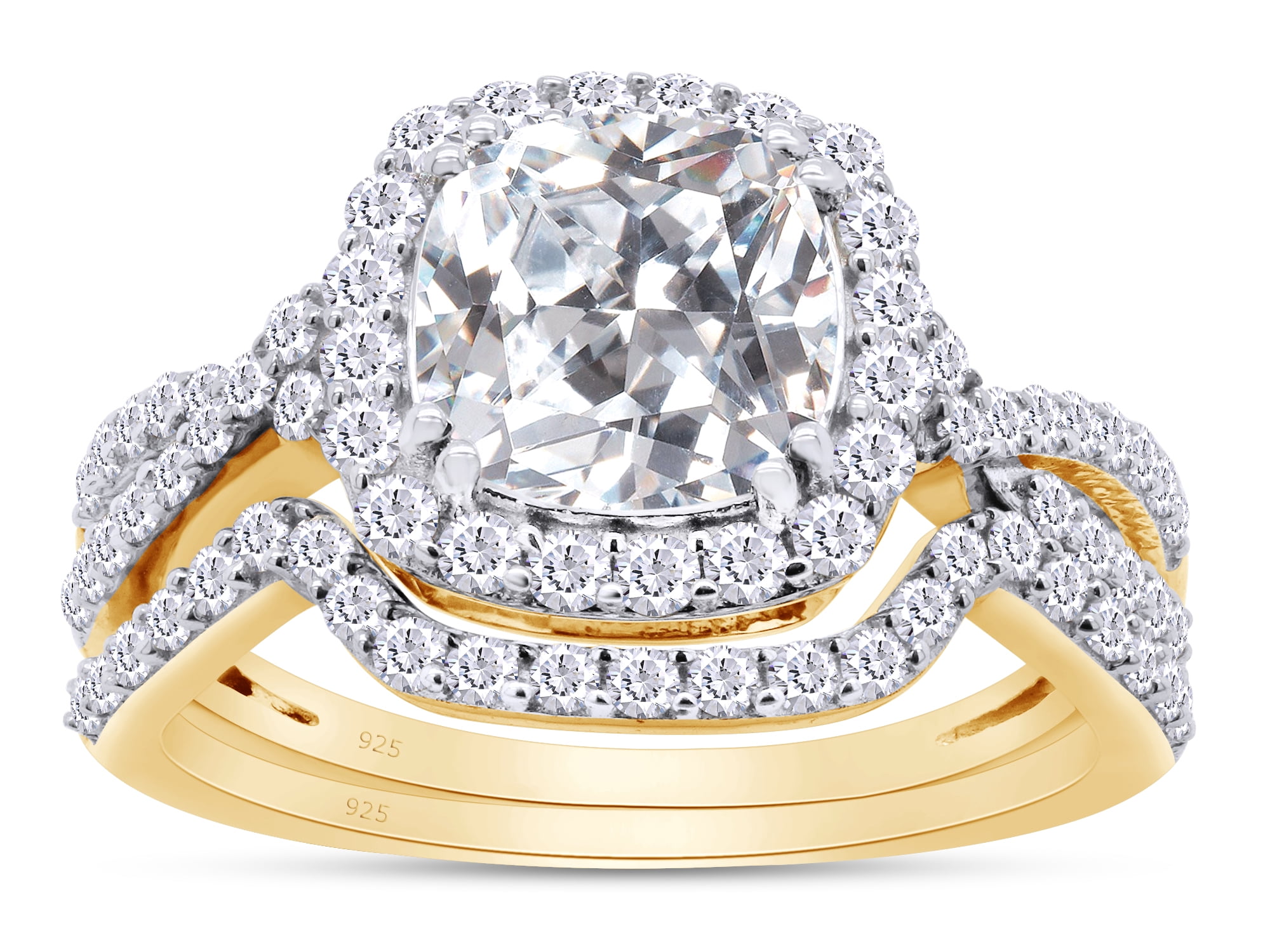 AFFY Moissanite Diamond Halo Ring Twist Split Shank Engagement Bridal ...