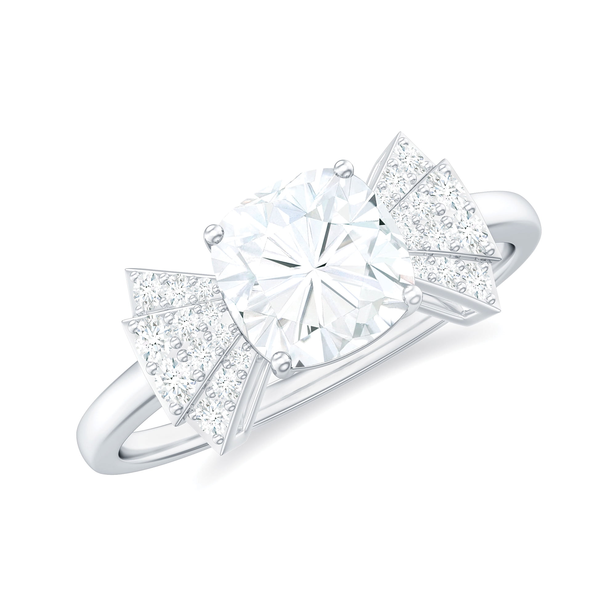 Rosec Jewels Cushion Cut Moissanite Solitaire Engagement Bow Tie Ring ...