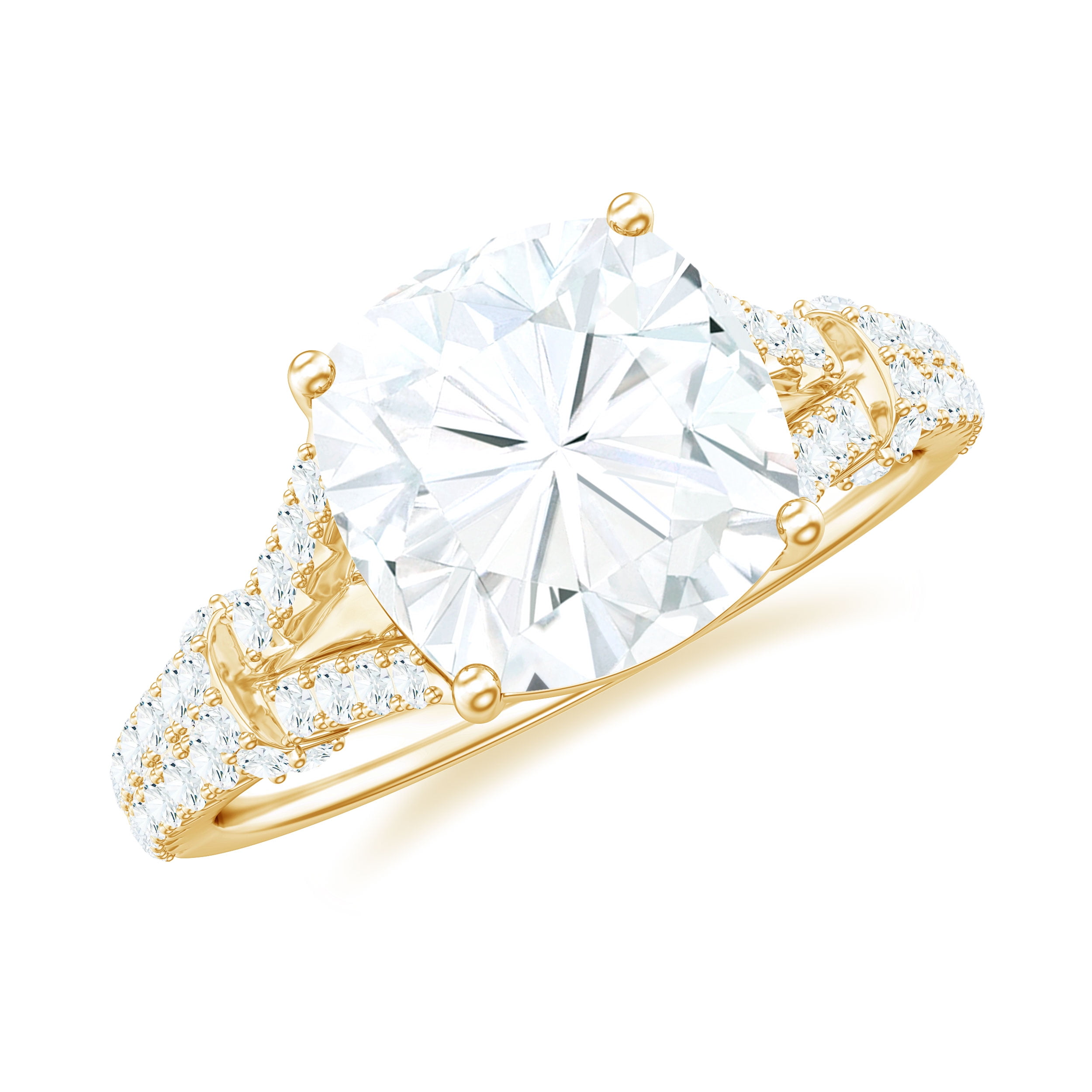Cushion Cut Moissanite Solitaire Ring - Statement Engagement Ring (3.75 CT), 18K Yellow Gold, US ...