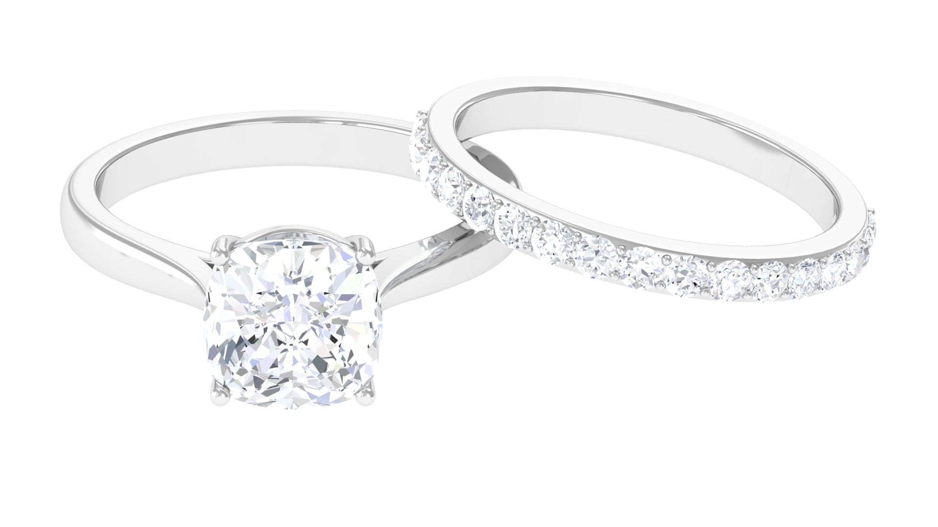 Cushion Cut Moissanite Solitaire Wedding Ring Set for Women - 8 mm - D-VS1 Quality, 925 Sterling ...