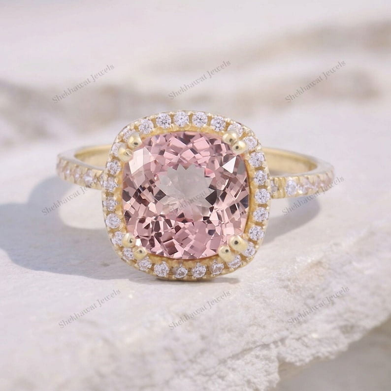 Cushion Cut Morganite Ring- 14K Rose Gold Promise Morganite Engagement ...