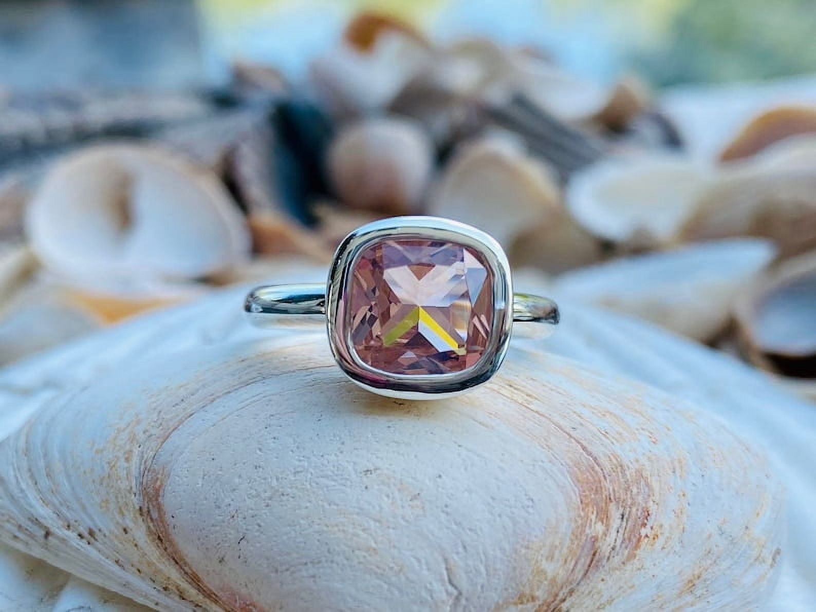 Cushion Cut Morganite Ring, Morganite Engagement Ring, Bezel Setting, 3 ...