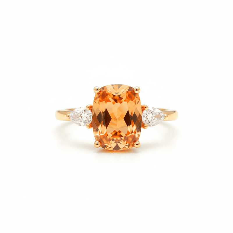 Cushion Cut Orange Sapphire Engagement Ring, Pear Diamond Accents Ring ...