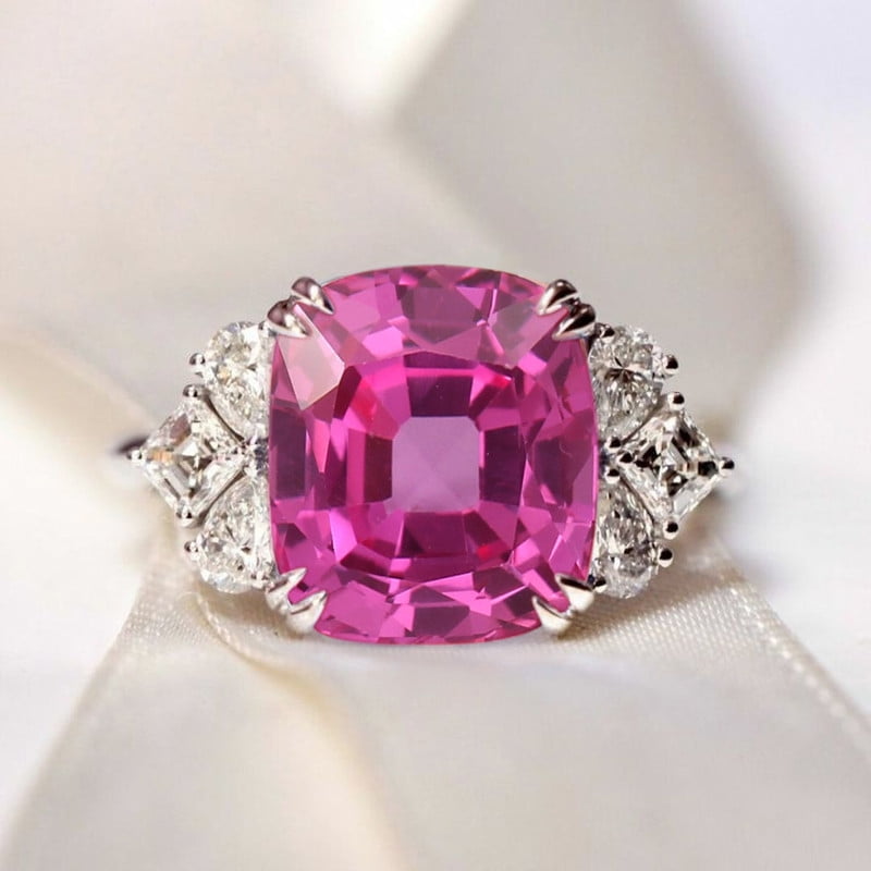 Cushion Cut Pink Sapphire Sapphire & Priencess Diamond Vintage Ring ...
