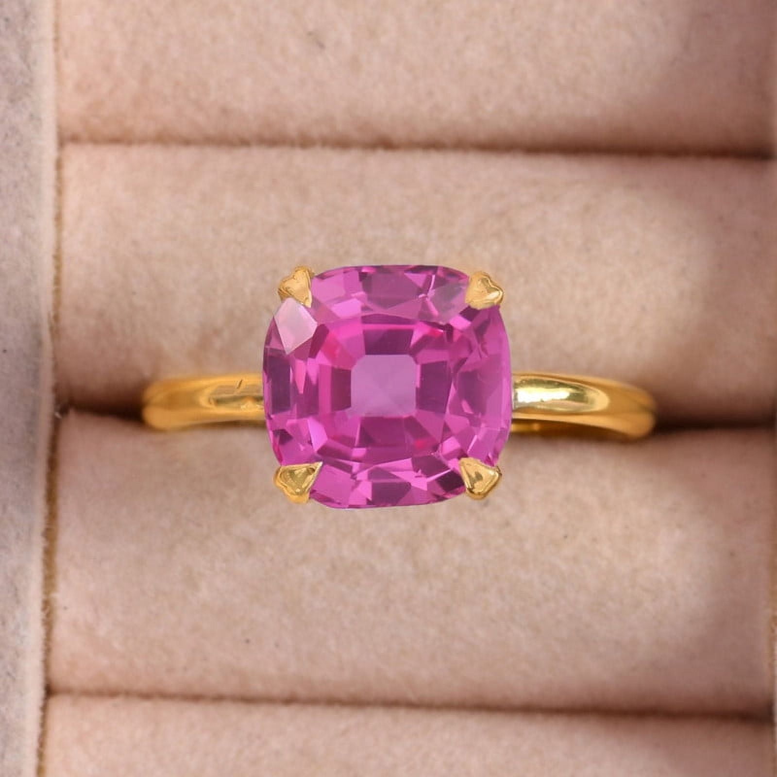 Cushion Cut Pink Sapphire Solitaire Ring, 925 Silver Stackable Ring ...