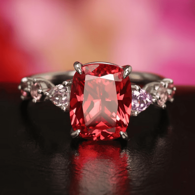 Cushion Cut Pink Tourmaline & Pink Sapphire Engagement Ring in 925 ...