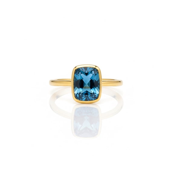 Cushion Cut Solitaire Blue Topaz Ring, Stackable Single Stone Ring ...