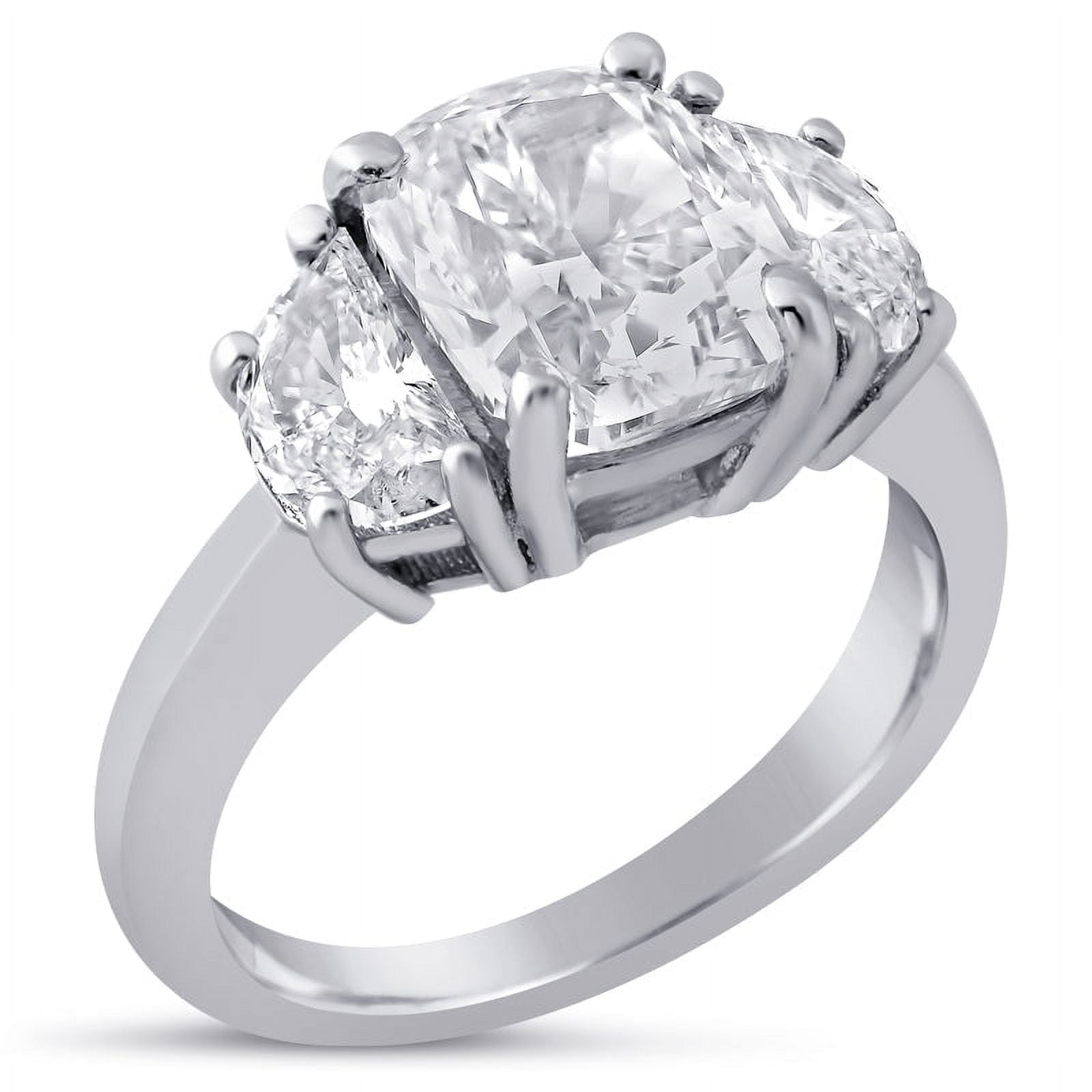 Cushion Cut and Half Moon Three Stone Diamond Engagement Ring C24 ...