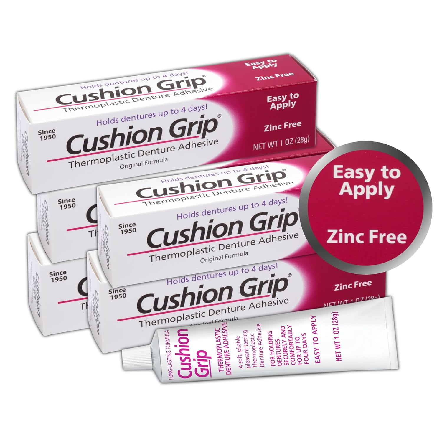 Free Shipping! Cushion Grip Denture Adhesive 1 oz Pack of 5 Improves ...