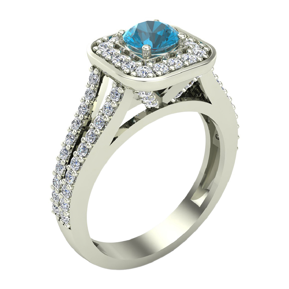 Cushion Halo Split Shank Setting Blue Diamond Engagement Ring 1.10 CT ...