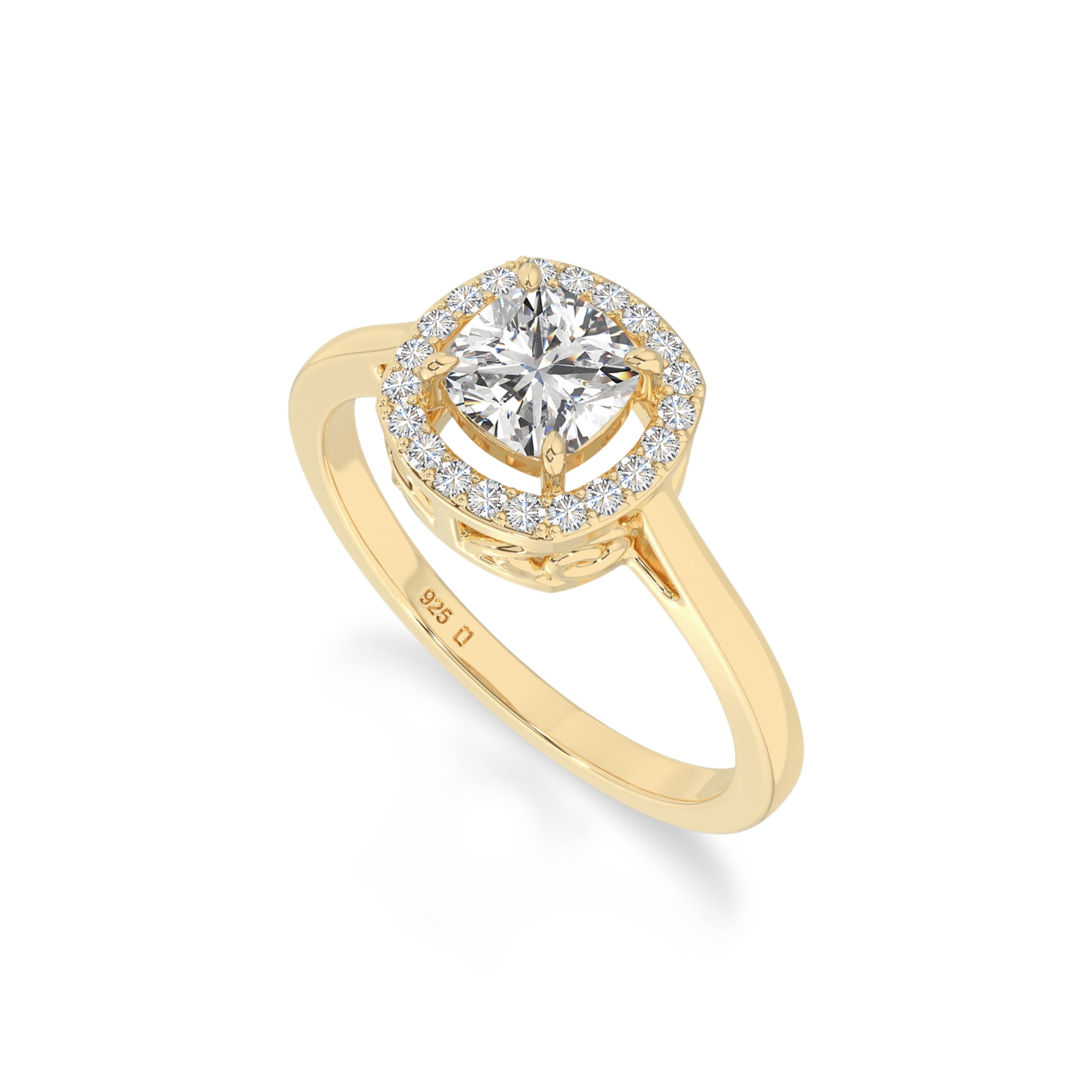 Cushion Moissanite Halo Rings for Women in 18K Yellow Gold Vermeil ...