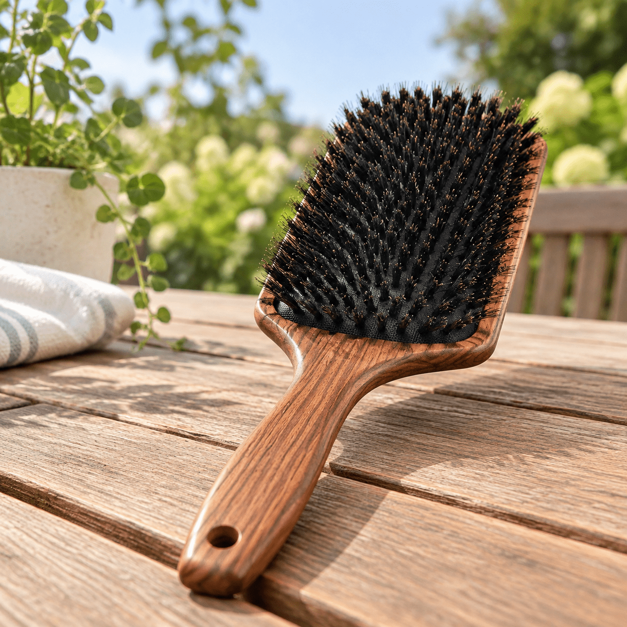 Cushion Paddle Hair Brush with Wooden Handle, 100% Bristle, for ...