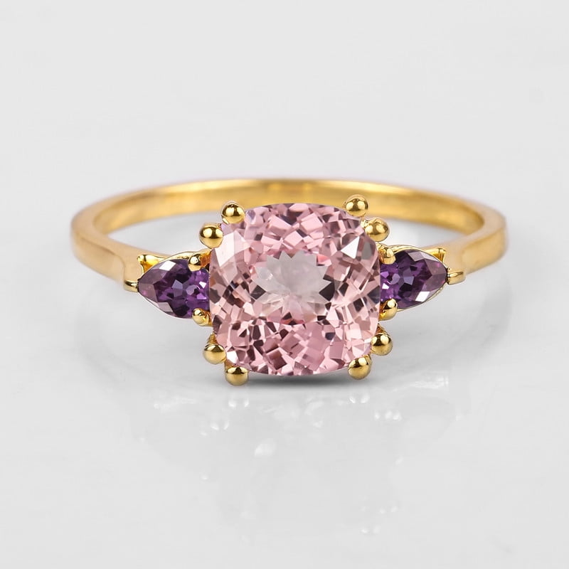 Cushion Pink Sapphire & Alexandrite Handmade Ring, Three Gemstone Ring ...