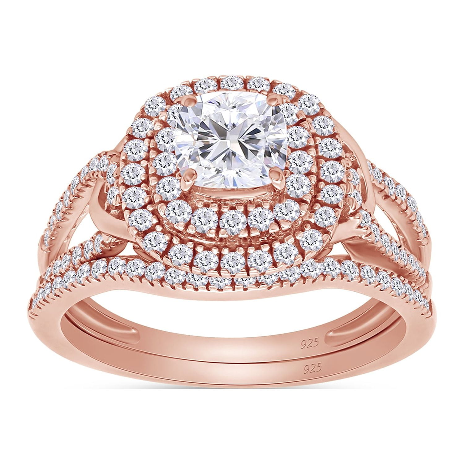 AFFY 1CT Moissanite Diamond Double Halo Split Shank Wedding Bridal Ring ...