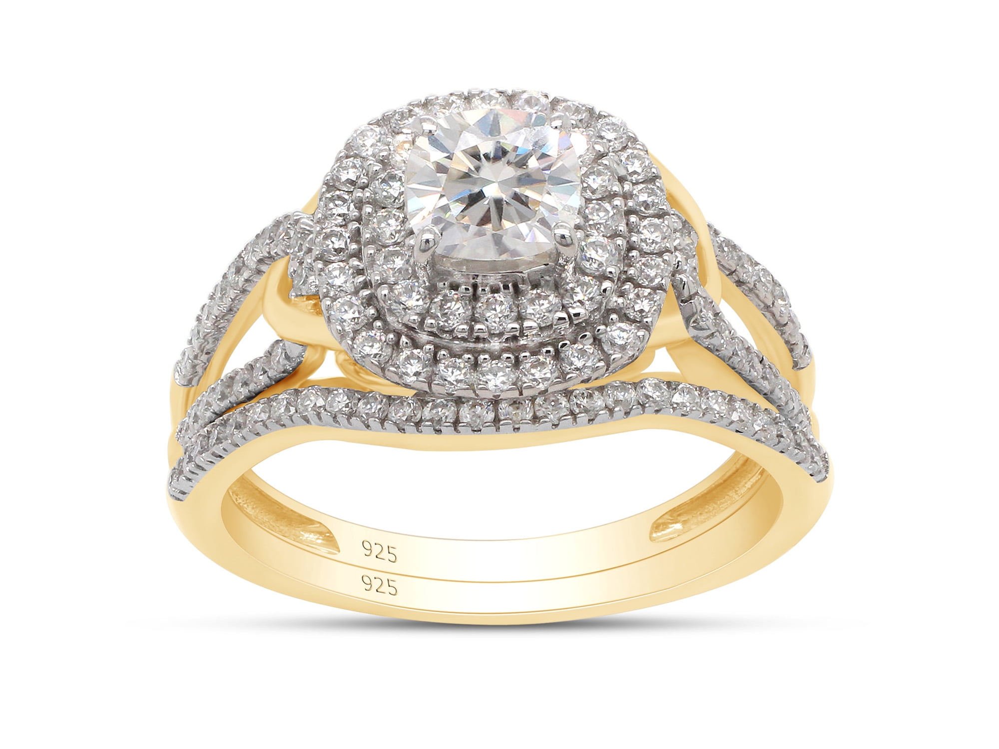 AFFY 1CT Moissanite Diamond Double Halo Split Shank Wedding Bridal Ring ...