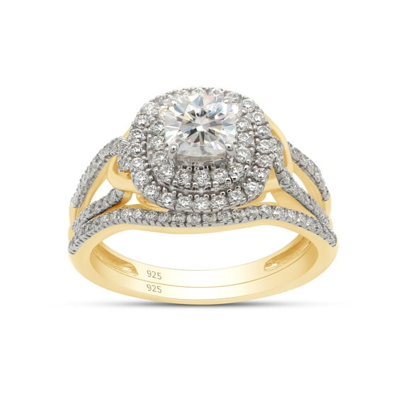 AFFY 1CT Moissanite Diamond Double Halo Split Shank Wedding Bridal Ring ...