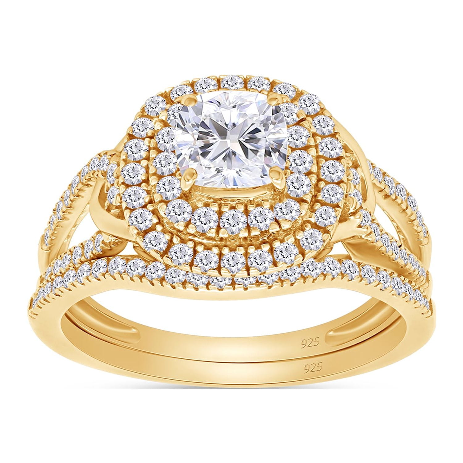 AFFY 1CT Moissanite Diamond Double Halo Split Shank Wedding Bridal Ring ...