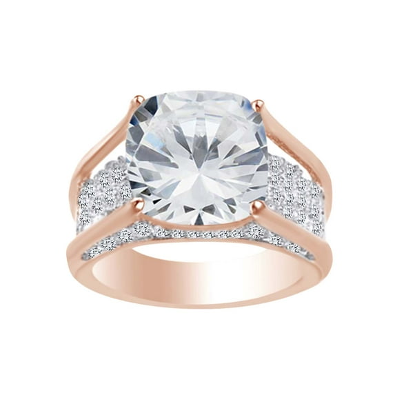 AFFY Cushion & Round Shape White Cubic Zirconia Engagement Ring In 14k Rose Gold Over Sterling ...