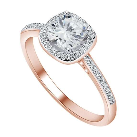 AFFY Cushion & Round Shape White Cubic Zirconia Halo Engagement Ring In ...